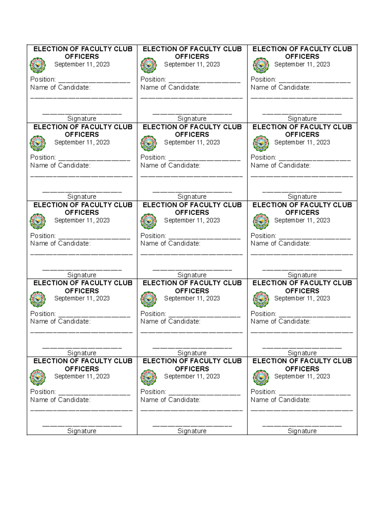 Faculty Club Officer Election Ballot - September 11, 2023 - Studocu