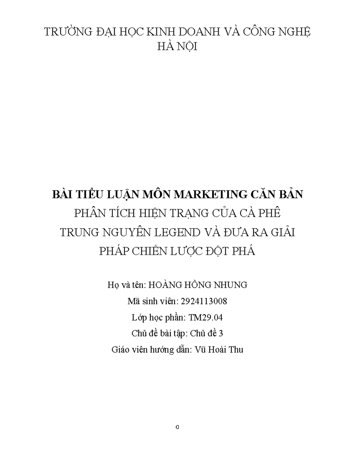 Bài Tiểu Luận Môn MKT Căn Bản: Phân Tích Chiến Lược Cà Phê Trung Nguyên ...