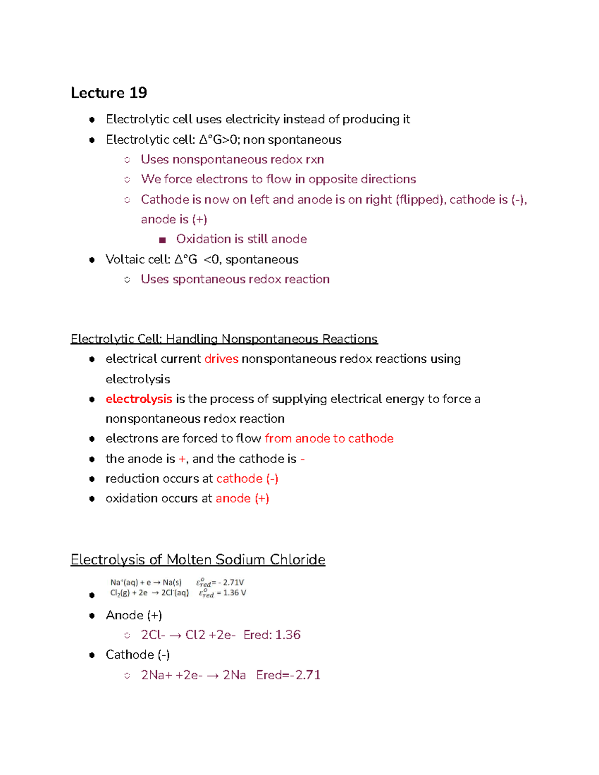 Gen Chem 2 Lecture 19: Electrolytic Cells and Redox Reactions - Studocu