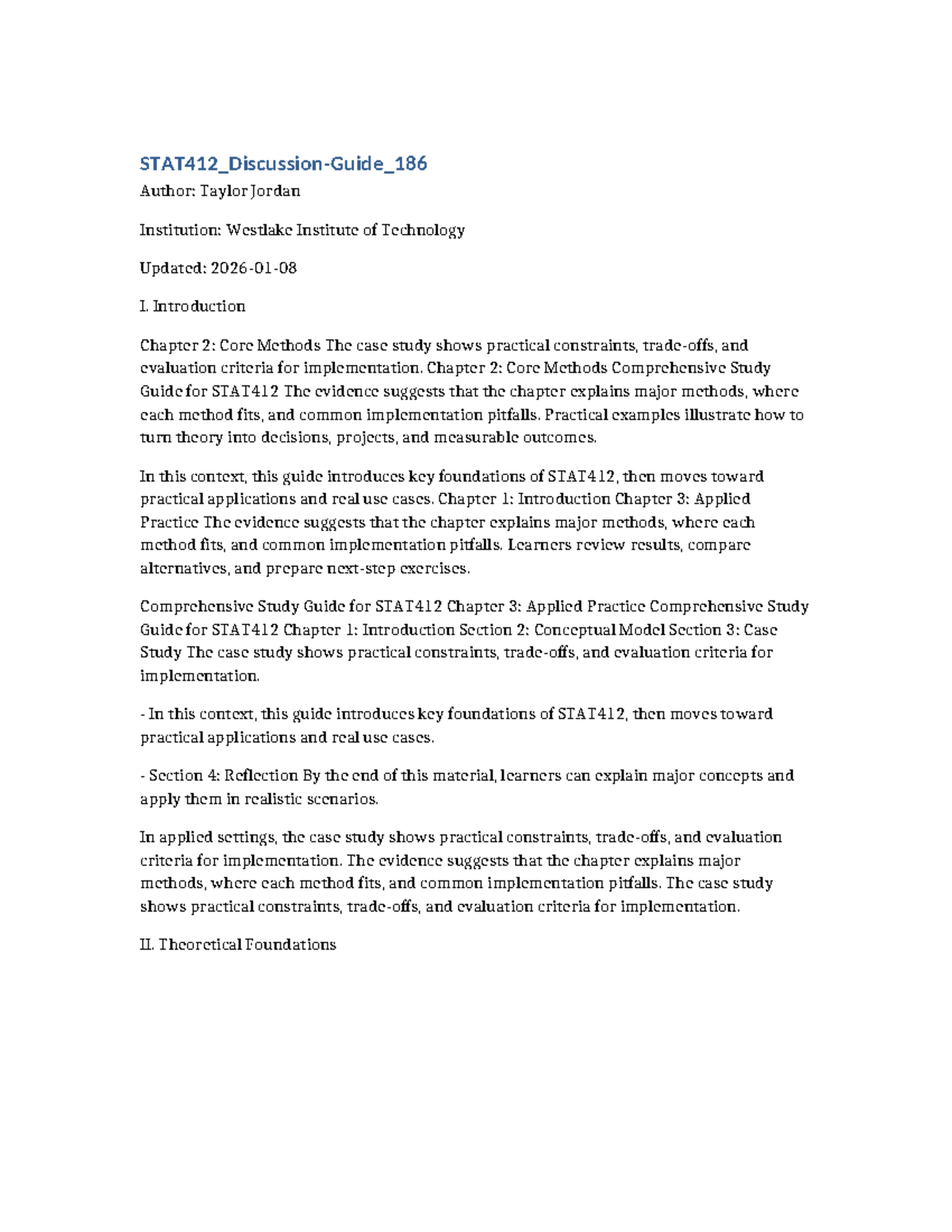 Comprehensive Study Guide for STAT412: Core Methods & Applications ...