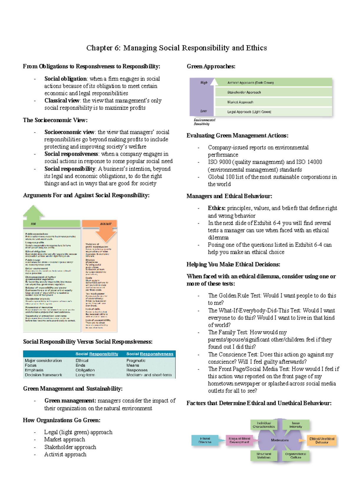 Managing Social Responsibility and Ethics (MGMT 1301) - Chapter 6 ...