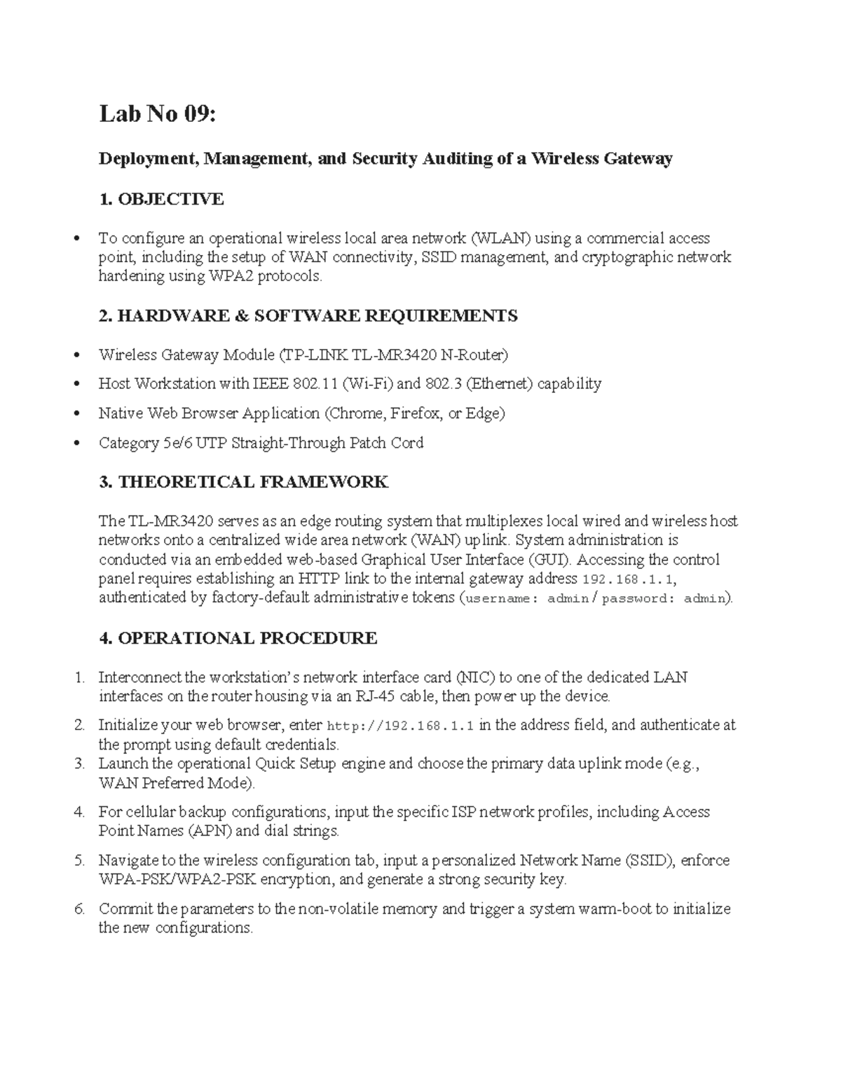 Lab No 09, 10, 11: WLAN & LAN Configuration and Auditing Techniques ...