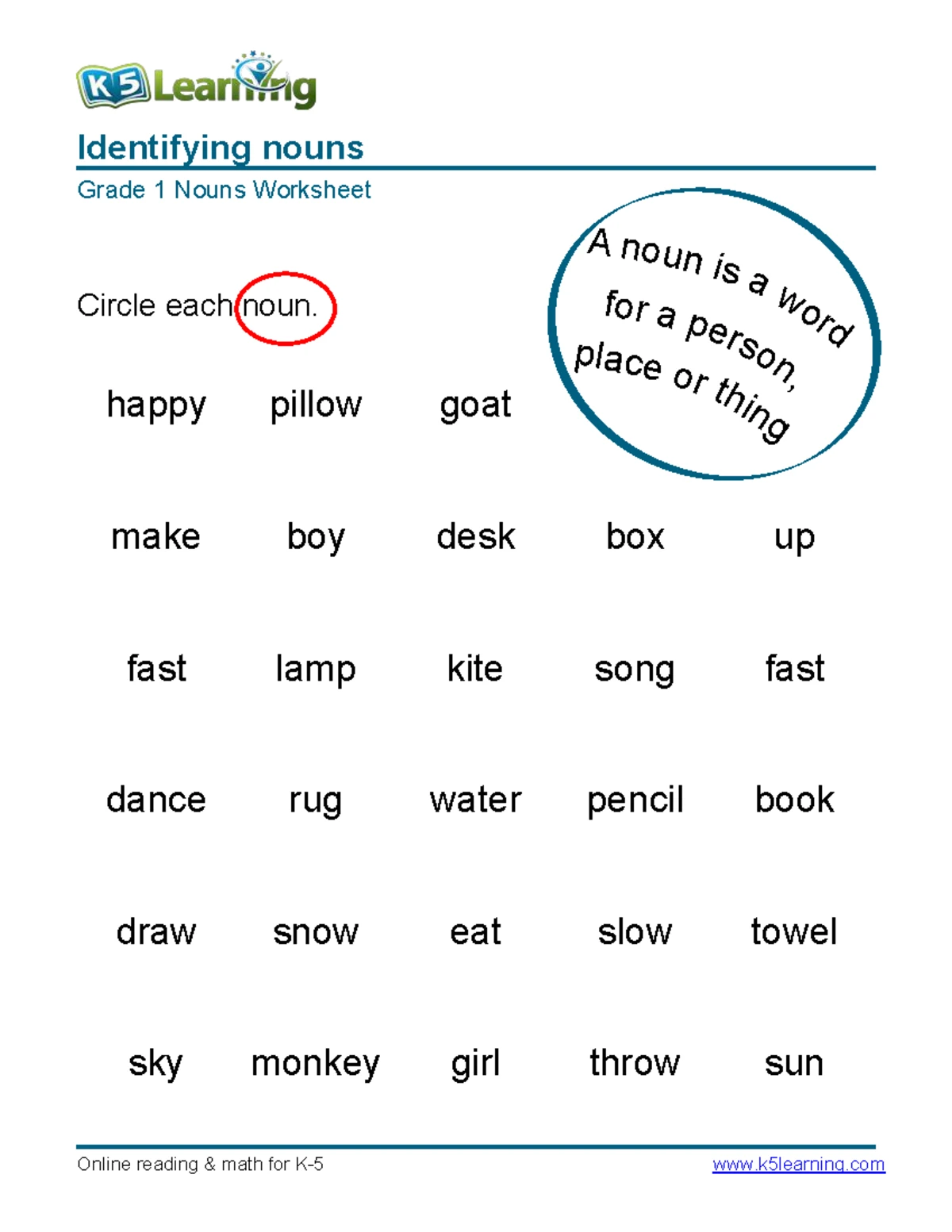Grade 1 Nouns Identification Worksheet - Studocu