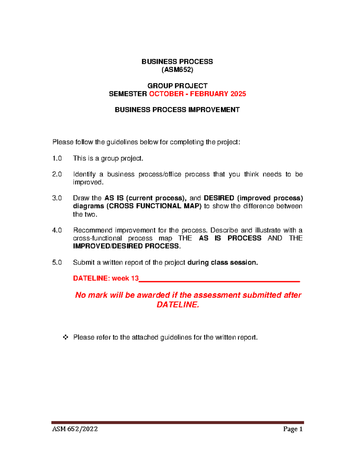 BUSINESS PROCESS IMPROVEMENT GUIDELINES (ASM652) GROUP PROJECT - Studocu