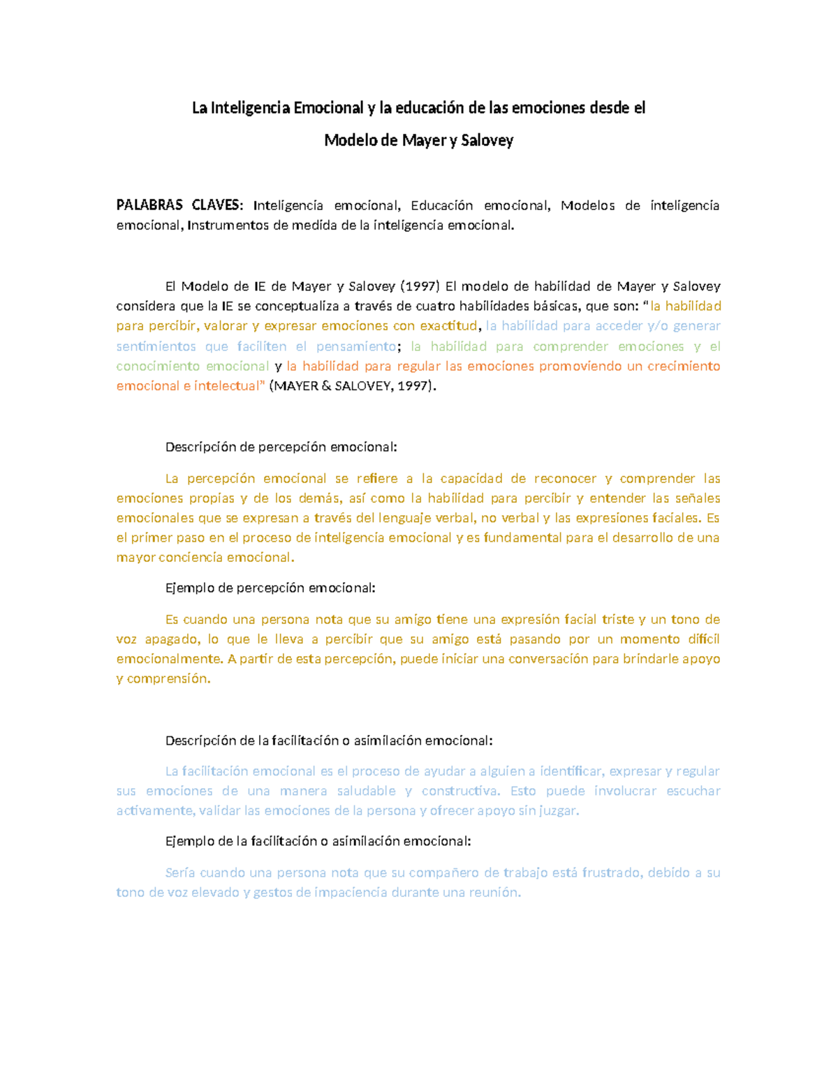 Modelo de Mayer y Salovey: Inteligencia Emocional en Educación - Studocu
