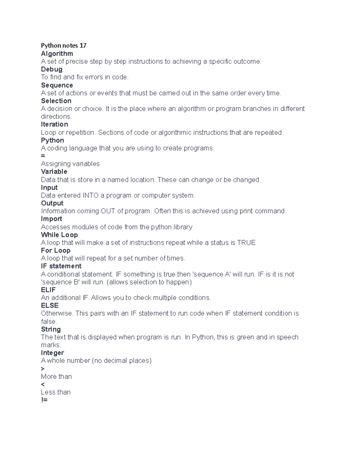 Python notes 17 - Python notes 17 Algorithm A set of precise step by ...