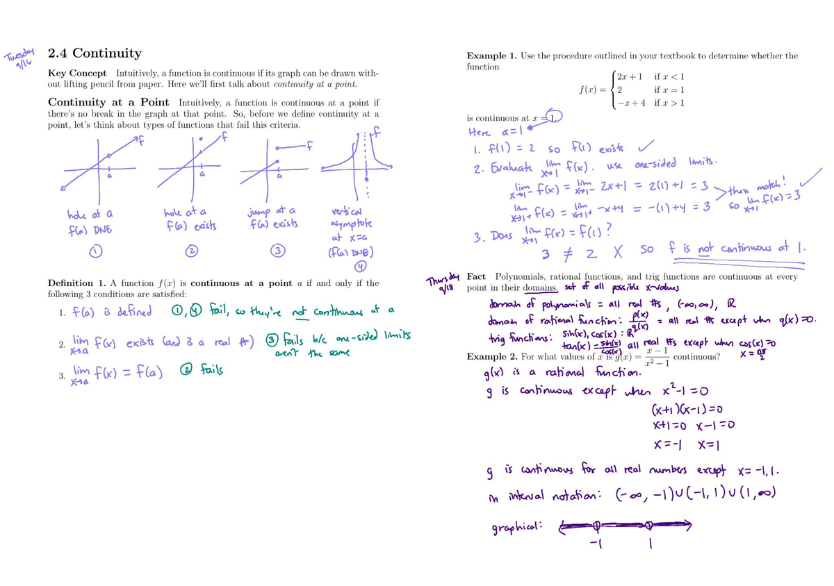 MATH 101 Lecture Notes: Continuity and Discontinuities Explained - Studocu