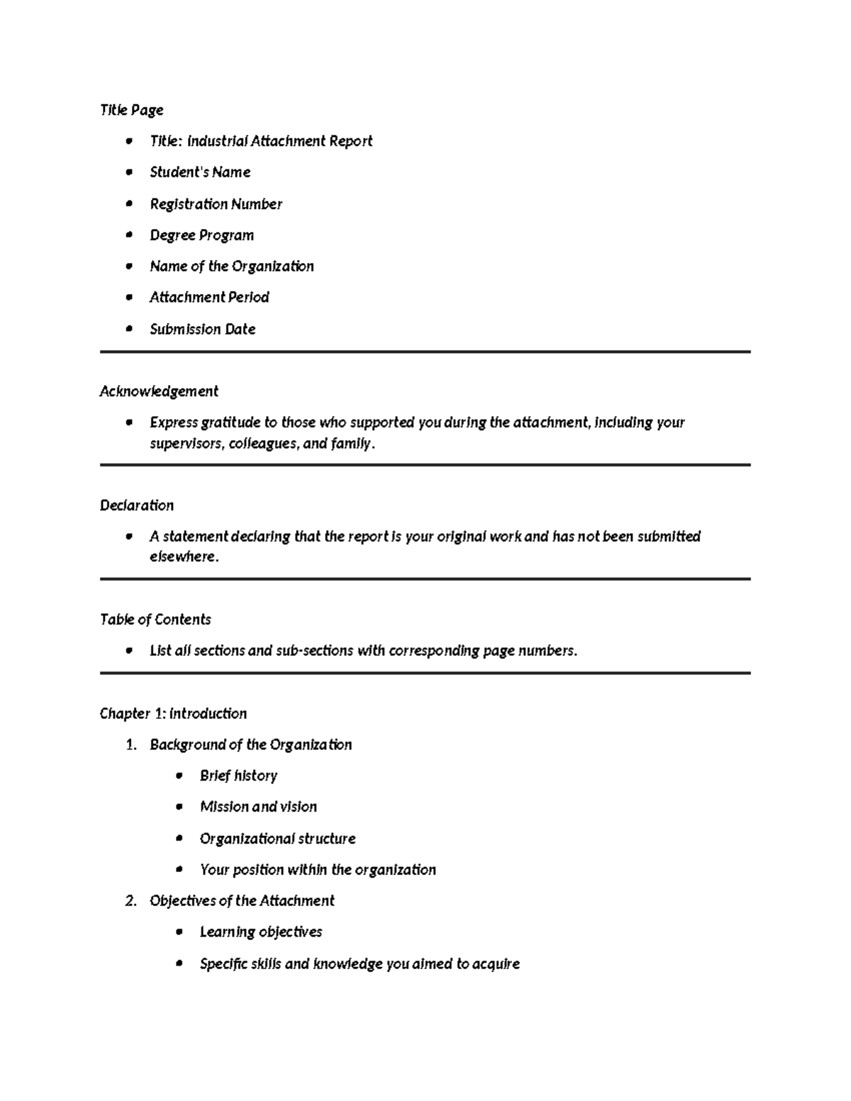 Industrial Attachment Report Format (IAF) for Students - Studocu