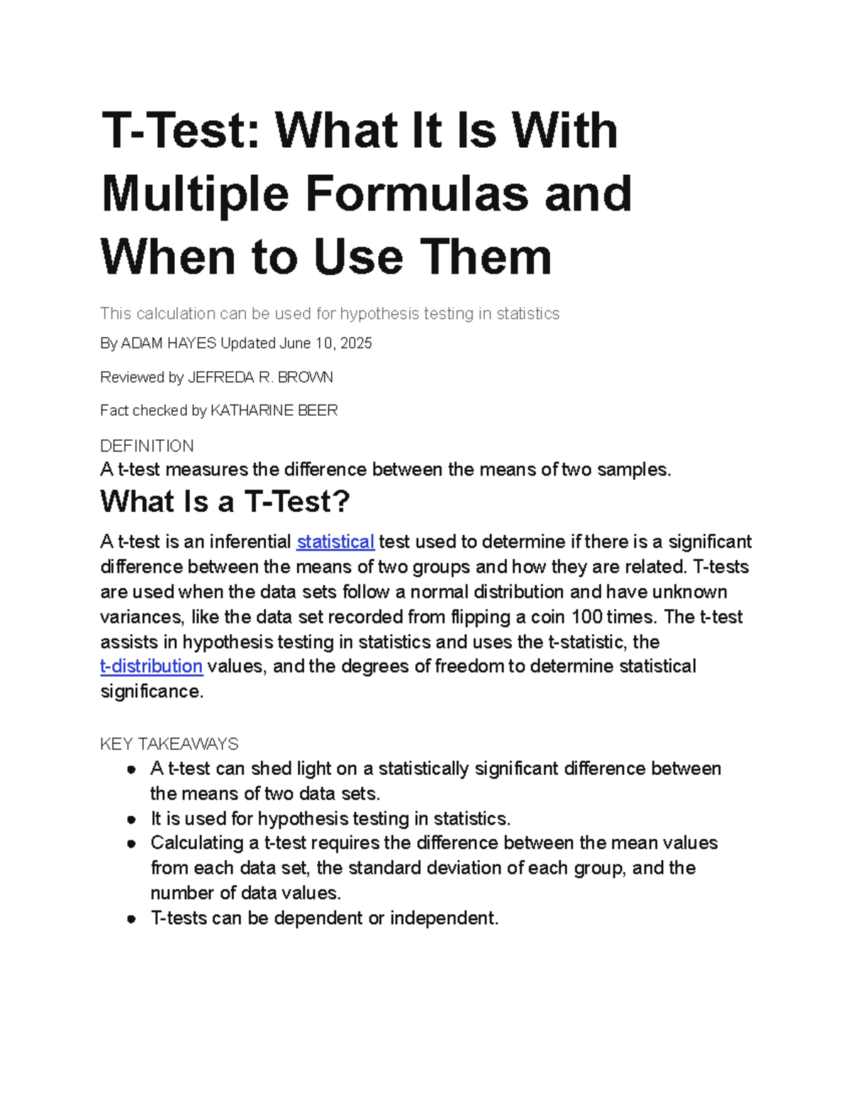 T-Test: Understanding Types, Formulas, and Applications in Statistics ...