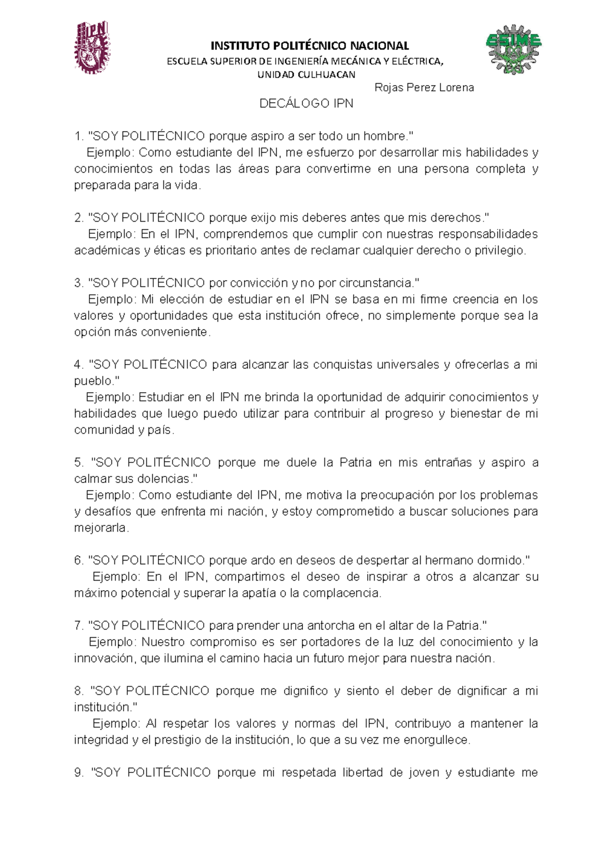 Decálogo IPN: Explicación de los Valores del Instituto Politécnico ...