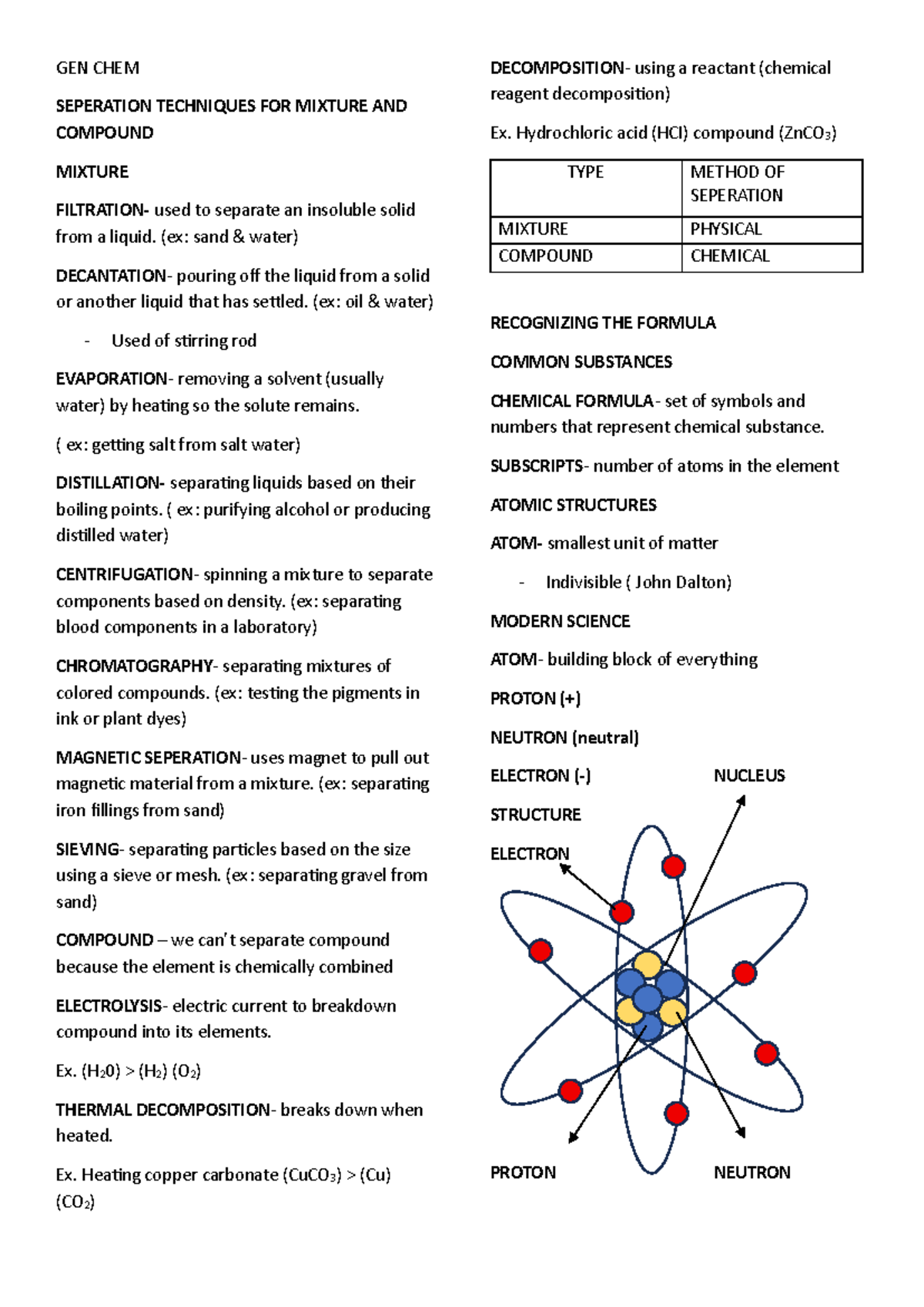 GEN CHEM Midterm: Separation Techniques for Mixtures & Compounds - Studocu