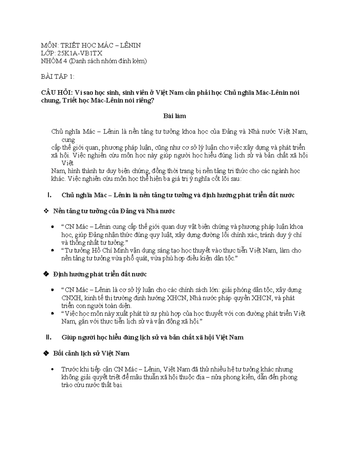 BÀI TẬP 1: TẦM QUAN TRỌNG CỦA CHỦ NGHĨA MÁC LÊNIN TRONG GIÁO DỤC - Studocu