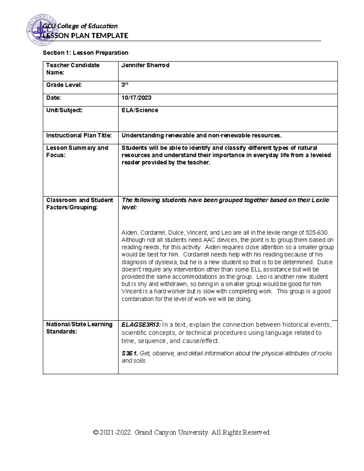EDU 310 Week 5 Lesson Plan: Understanding Natural Resources - Studocu