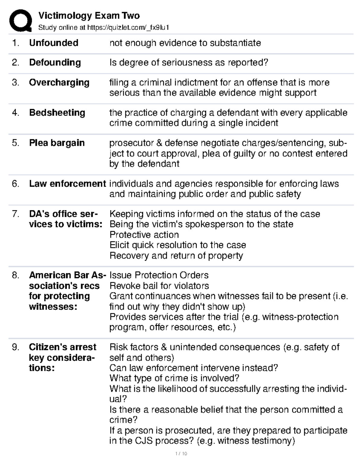 Victimology Exam II Study Guide and Workplace Violence Overview - Study online at quizlet/_fx9lu ...