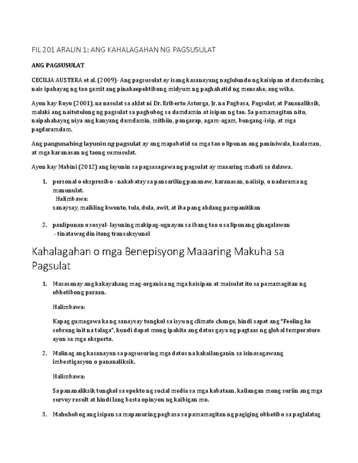 FIL 201 Aralin 1-5: Gabay sa Pagsusulat at Pagsasaliksik - Studocu