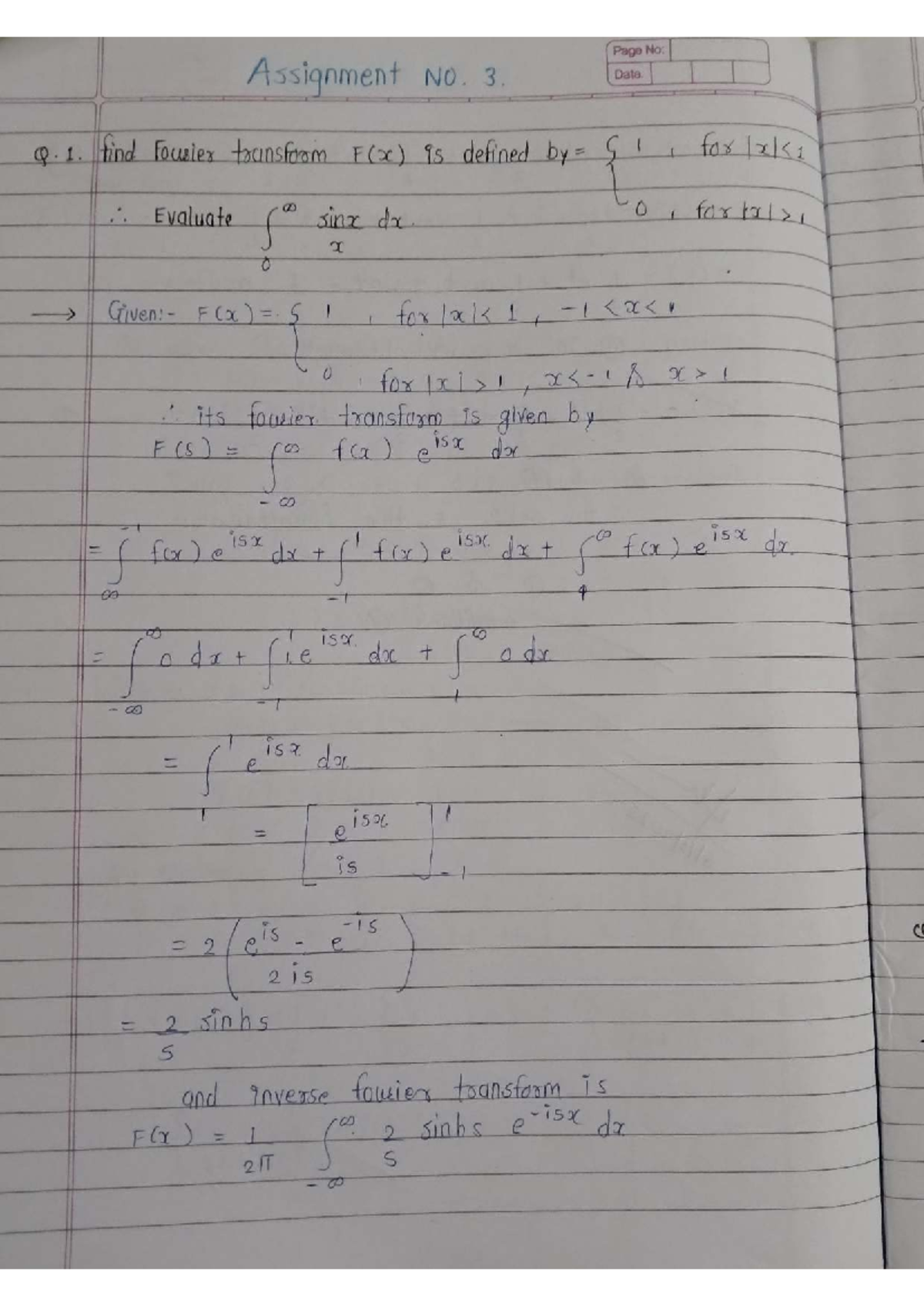 M-3 Assignment No. 3: Fourier Transform Evaluation and Proofs - Studocu