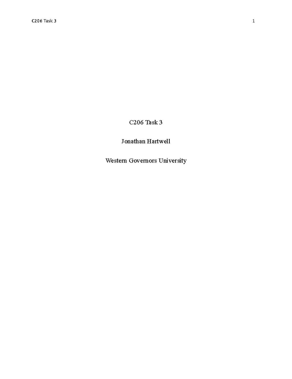 C206 Task 3 JDH - C206 Task 3 Jonathan Hartwell Western Governors ...