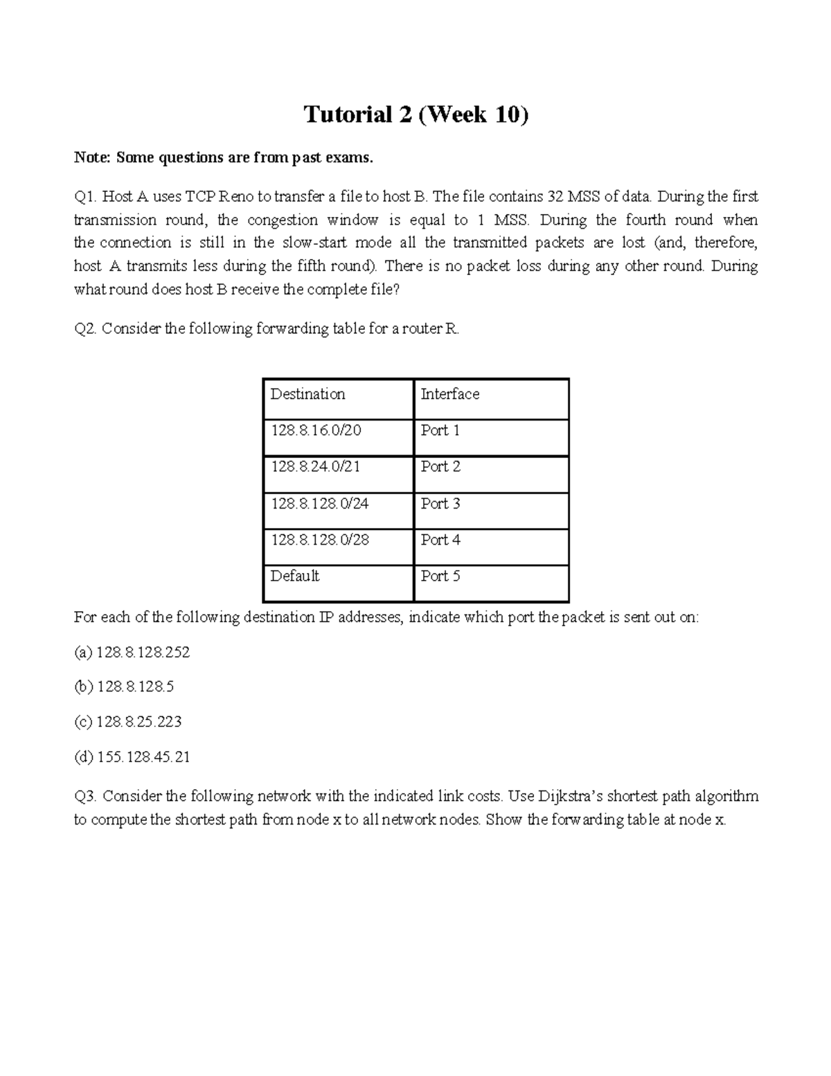 Tutorial 2 2 - Tut revision questions - Tutorial 2 (Week 10) Note: Some ...