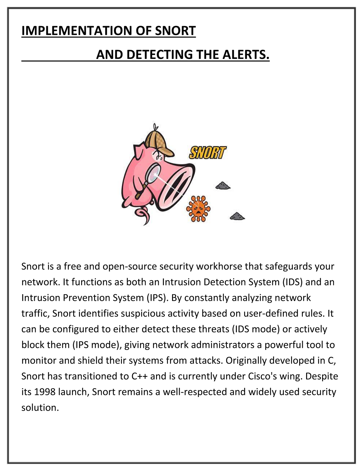 Implementation Of Snort Implementation Of Snort And Detecting The
