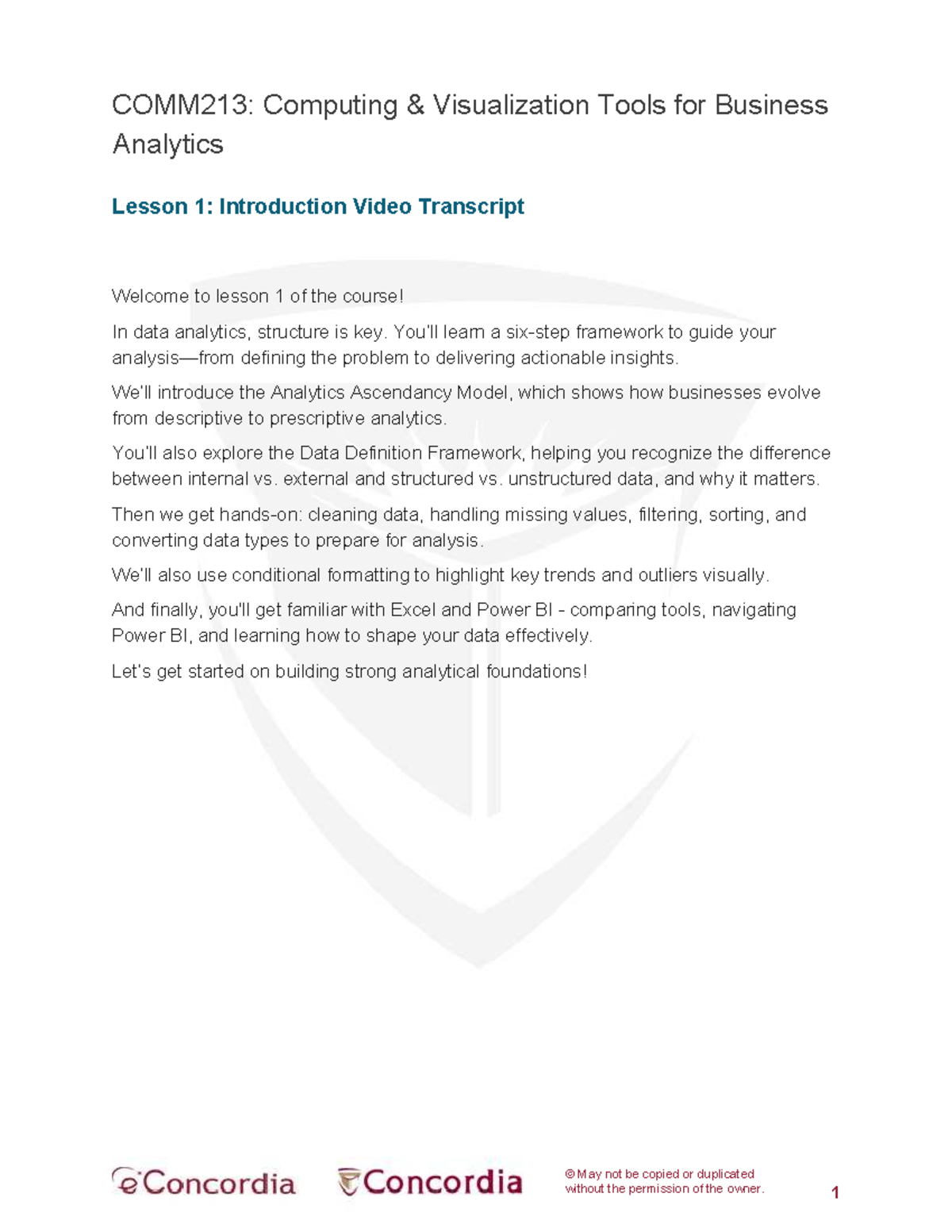 COMM213: Lesson 1 - Intro to Data Analytics & Visualization Tools - Studocu
