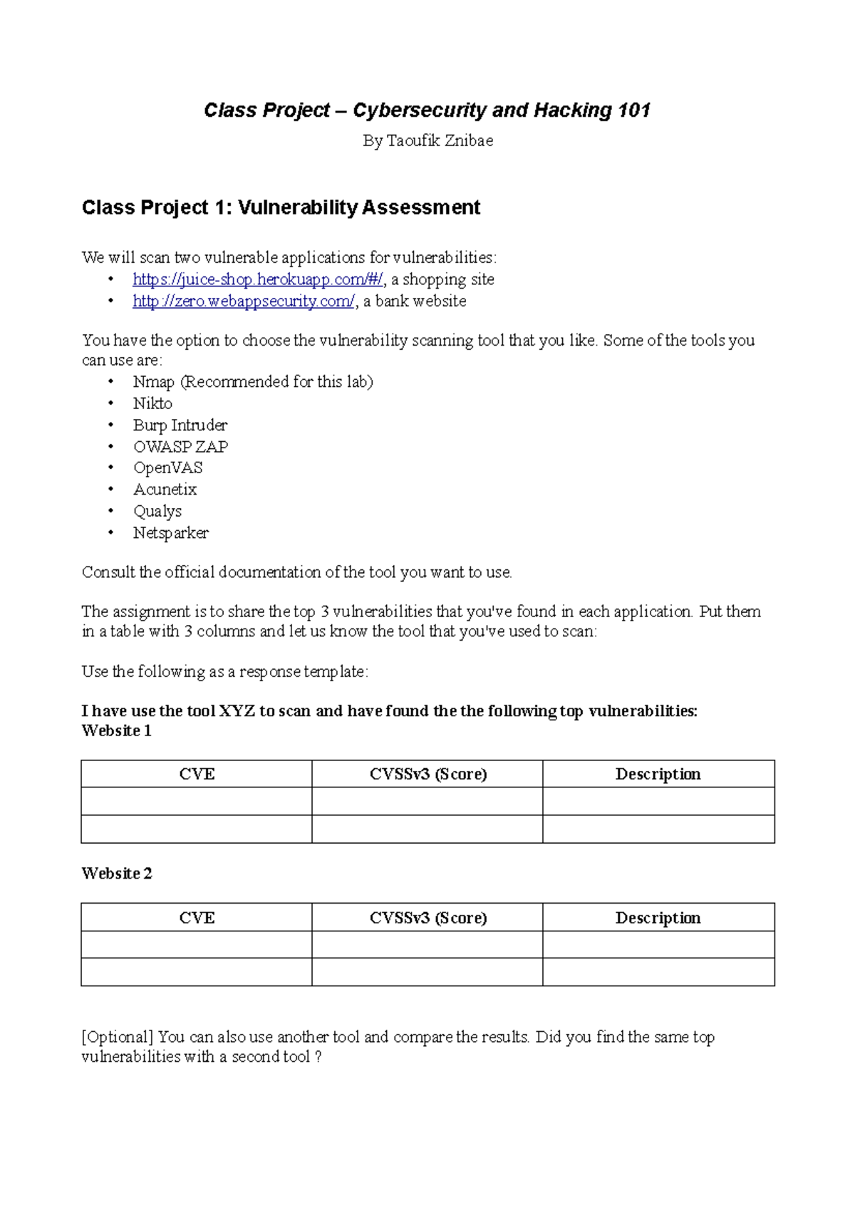 Web test - siu - Class Project – Cybersecurity and Hacking 101 By ...