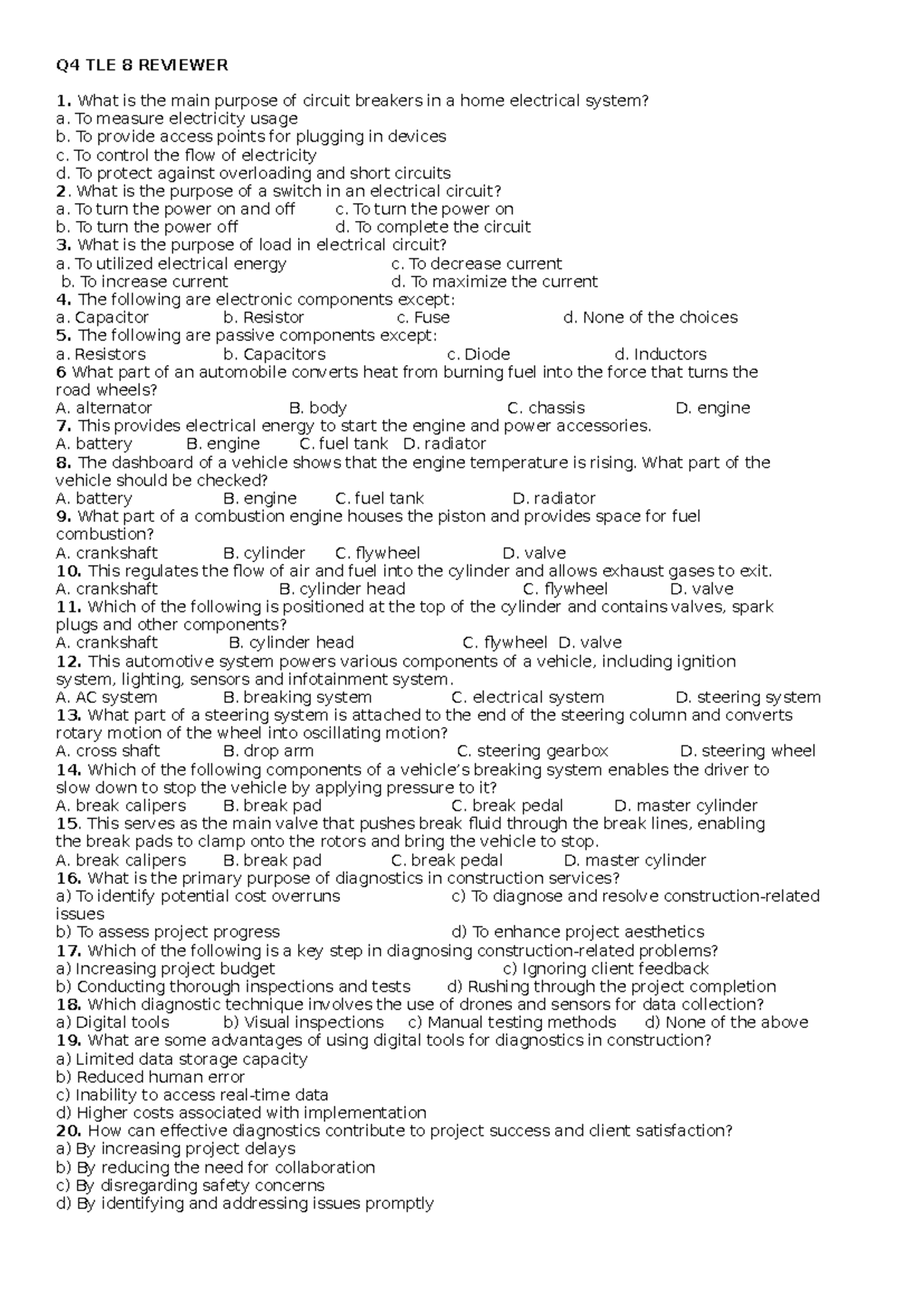 Q4 TLE 8 Electrical & Automotive Systems Reviewer - Studocu
