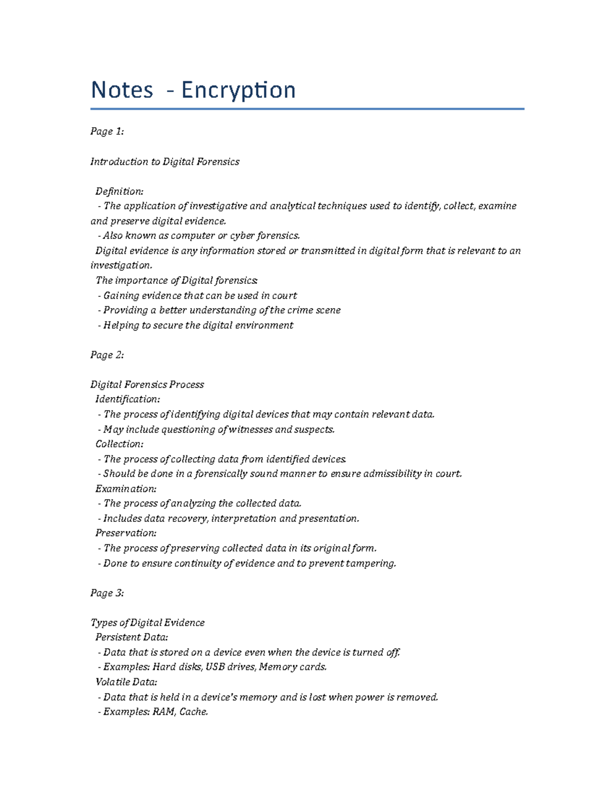 Lecture notes - Encryption - Notes - Encryption Page 1: Introduction to ...