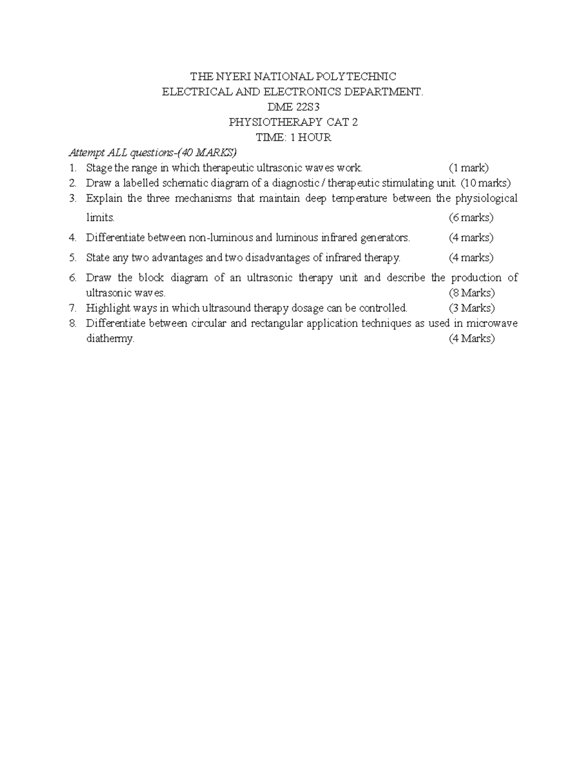 Physiotherapy DME 22S3 CAT 2 Exam Questions and Guidelines - Studocu