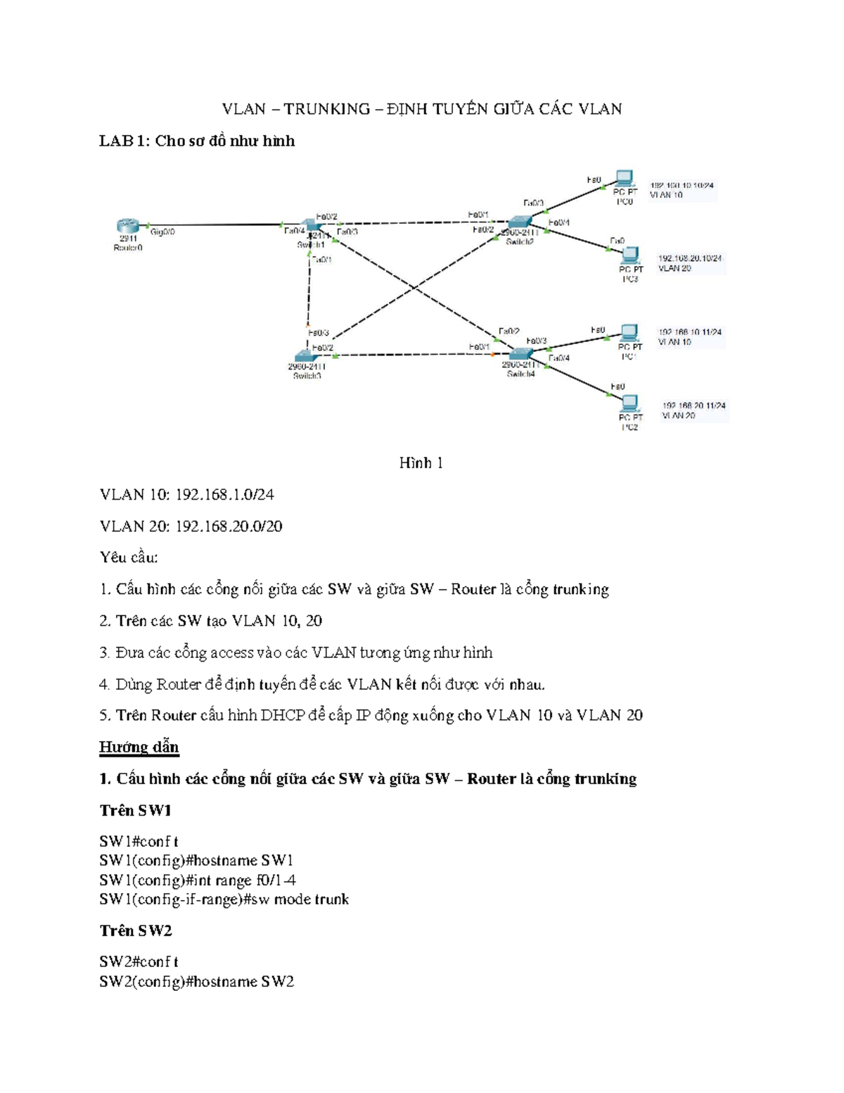 LAB 1: VLAN Trunking Configuration and Routing Guide - Studocu