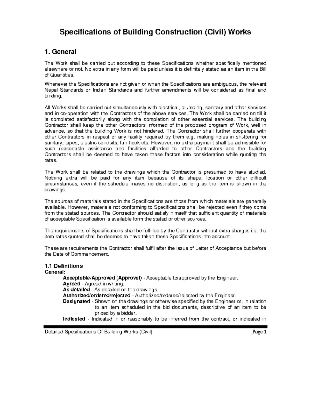 BID Document - Detailed Specifications Of Building Works (Civil) Page 1 ...