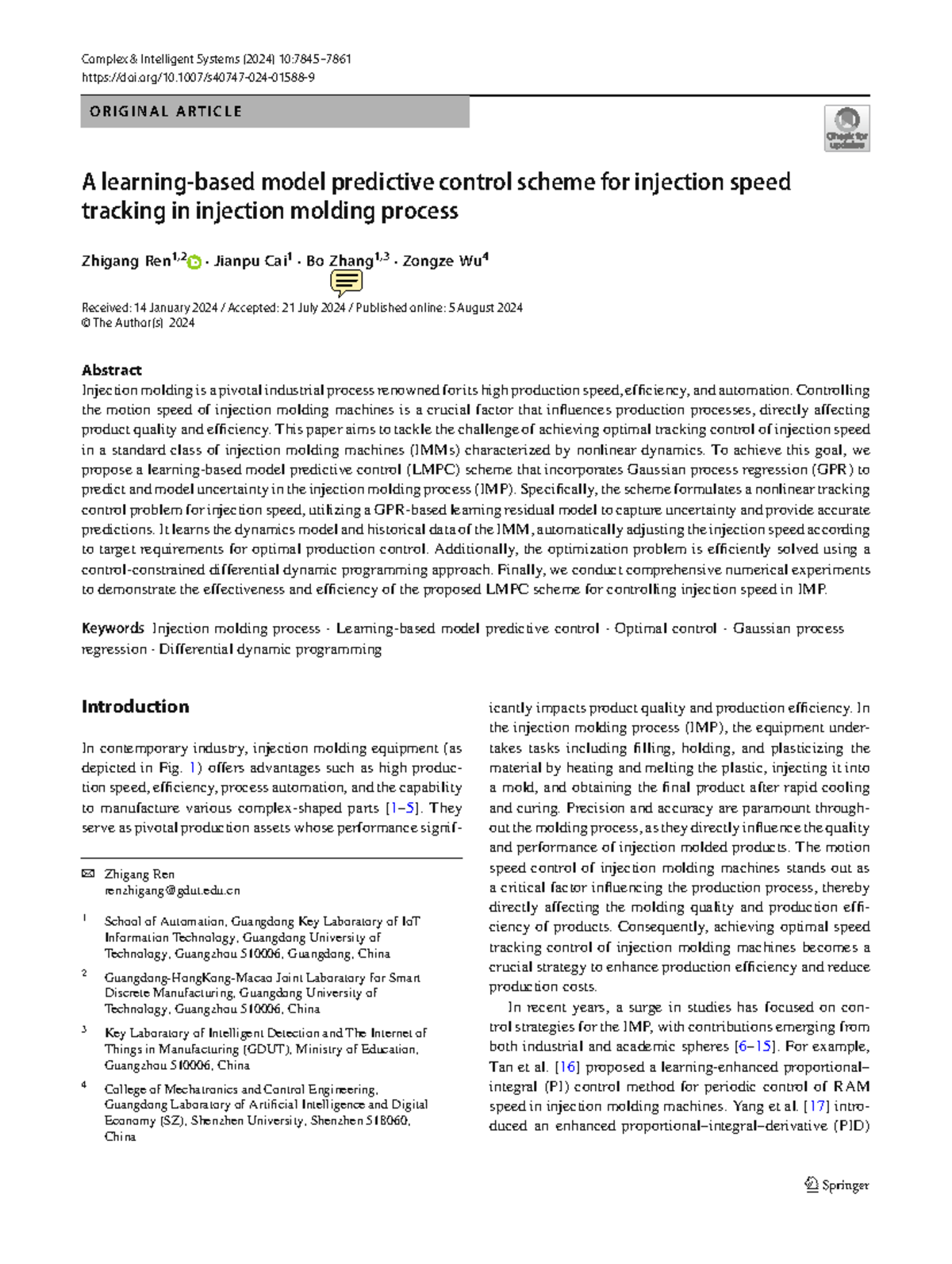 LMPC for Injection Speed Control in IMMs: A GPR Approach (2024) - Studocu