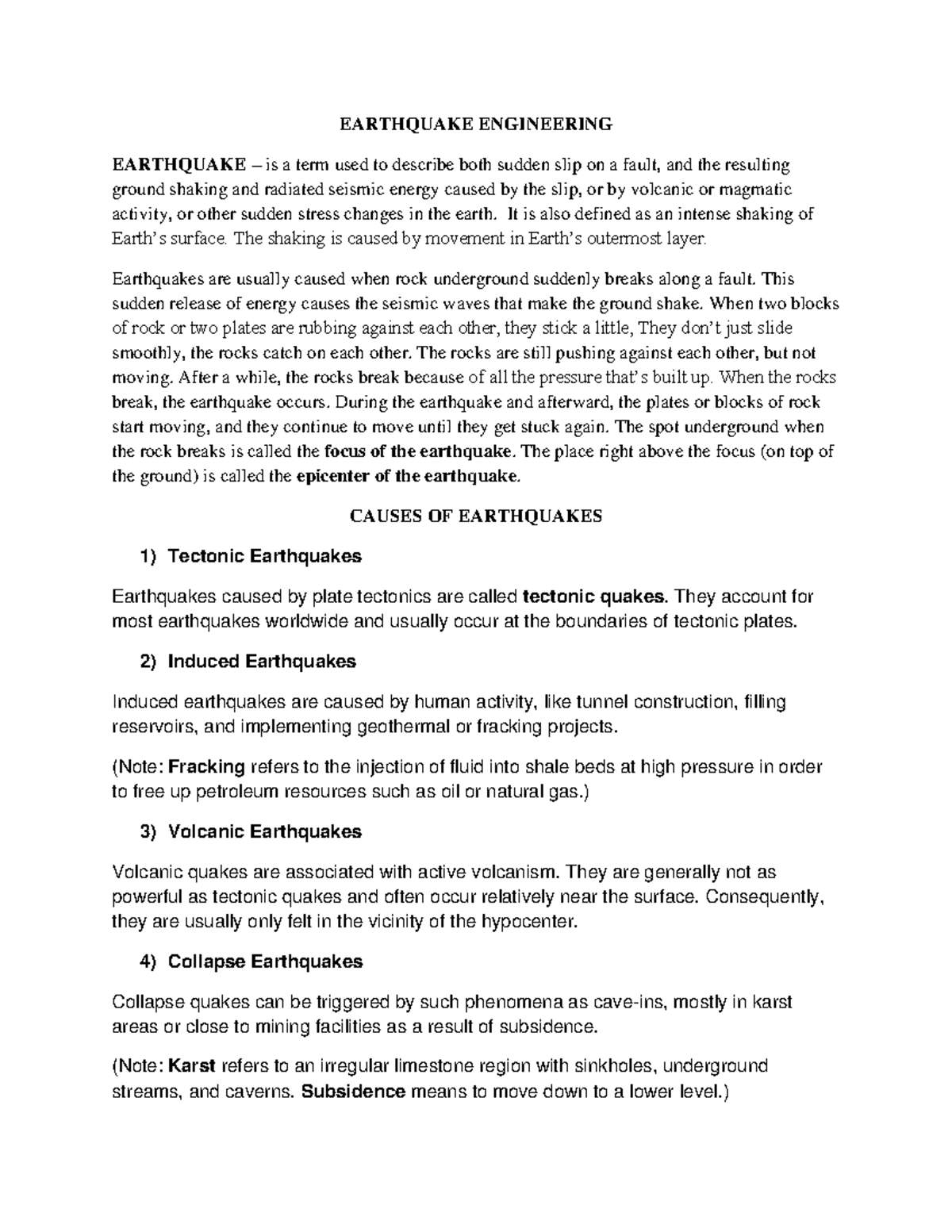 Basic Concepts of Earthquakes: A Study Guide for Earthquake Engineering ...