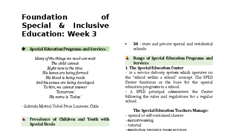 SPED 101 - Week 3: Overview of Special Education Programs and Services ...