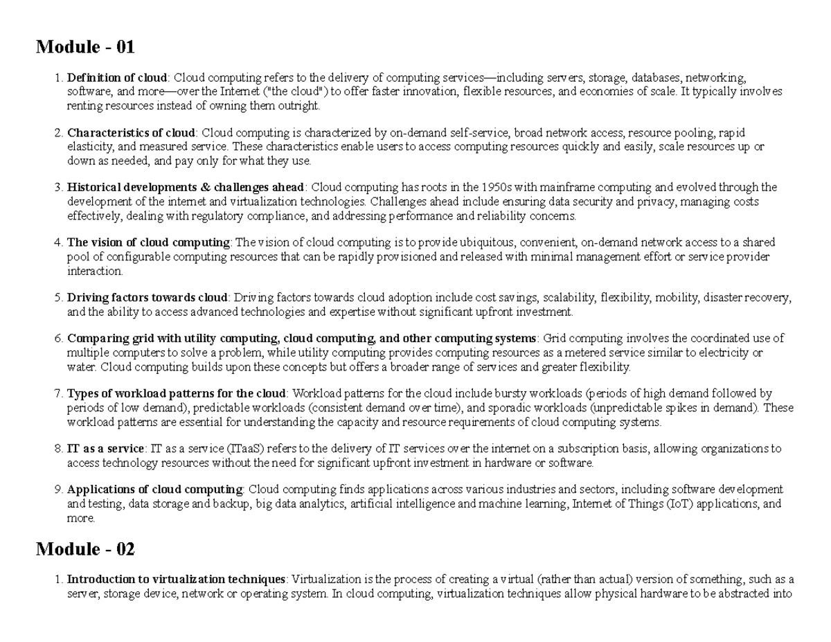Module 3: Comprehensive Study on Cloud Computing Concepts - Studocu
