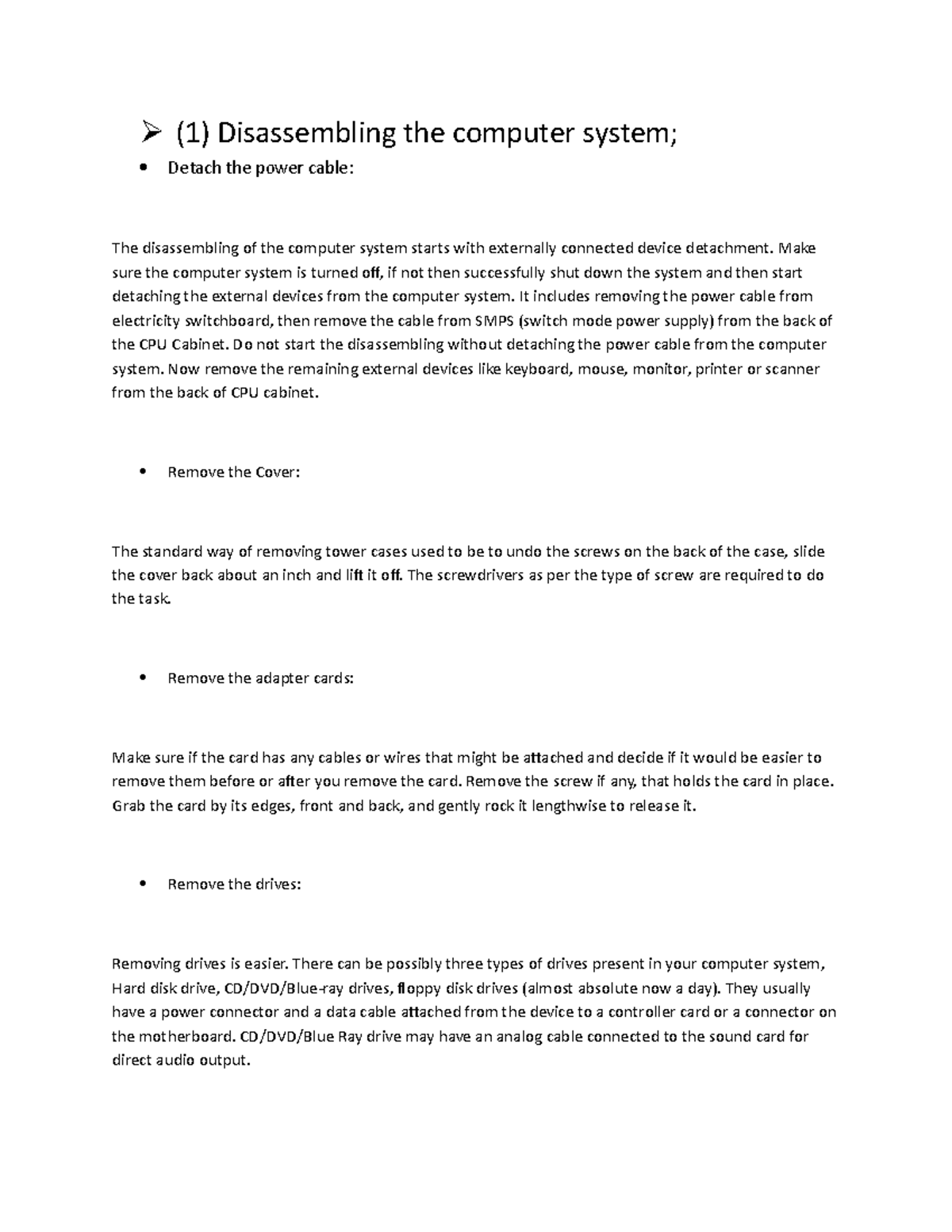 Lab 5 - Assembling and Disassembling a Computer System Guide - Studocu