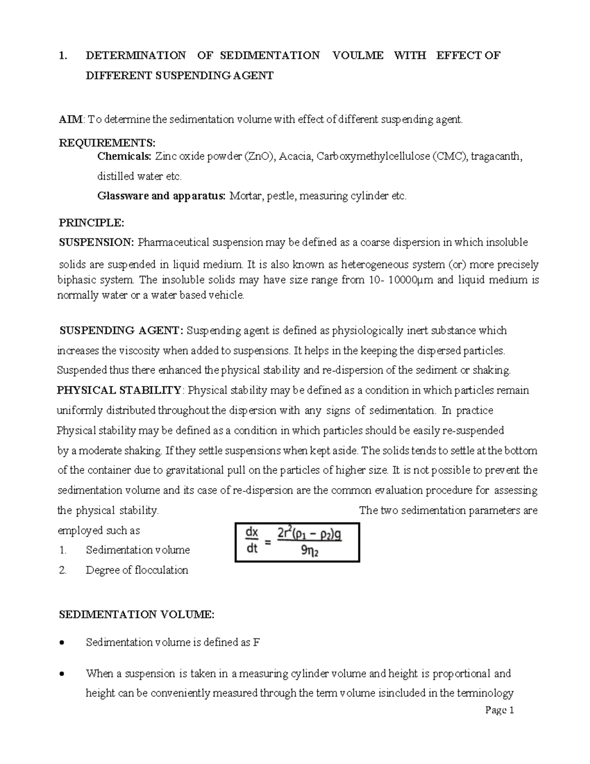 Determination of Sedimentation Volume with Various Suspending Agents ...