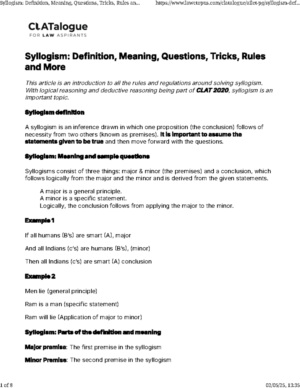 Syllogism: Definition, Rules, Examples, and Practice Questions for CLAT ...