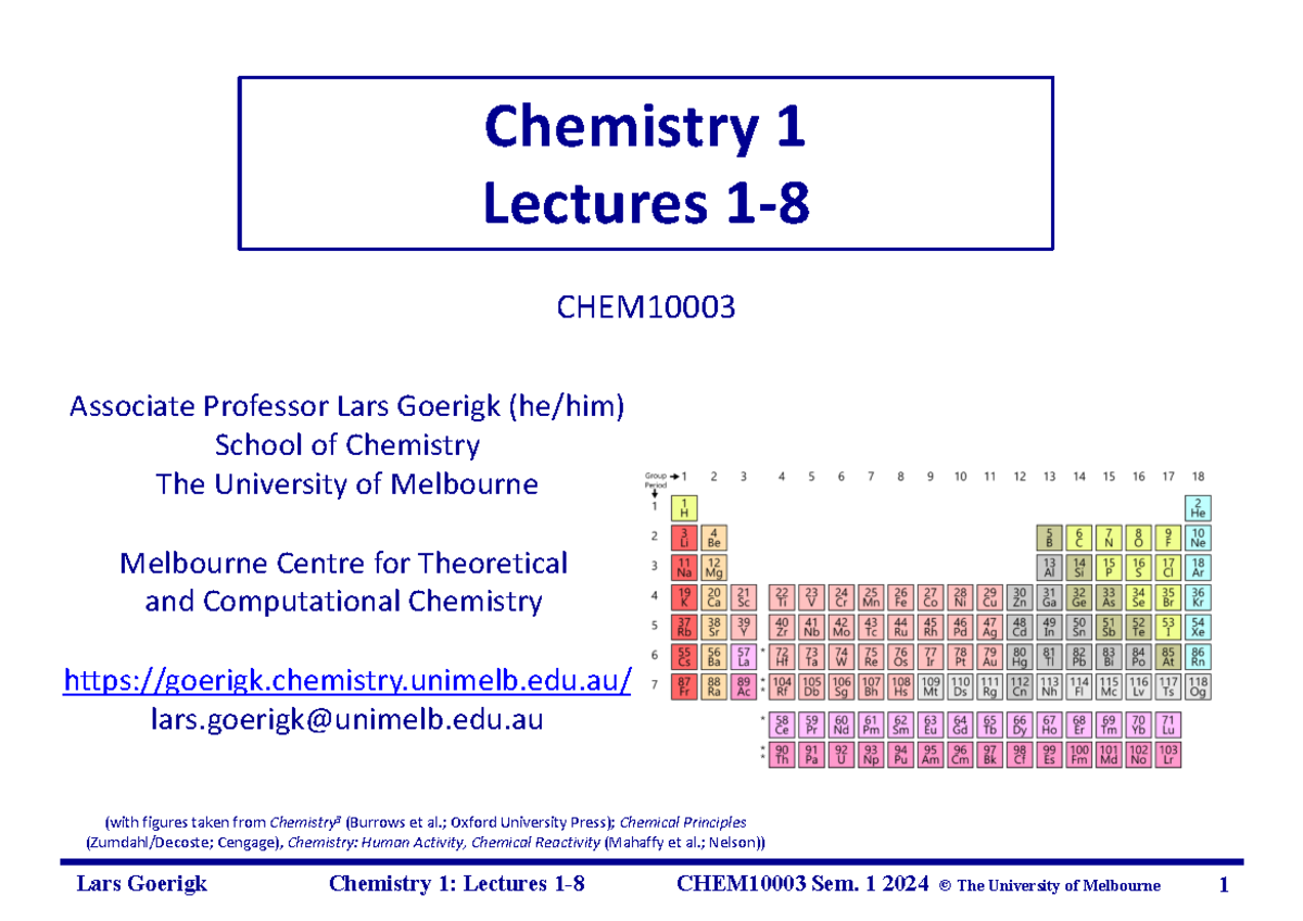 Chemistry 1: Week 1 Lectures 1-3 CHEM10003 Sem. 1 2024 - Studocu