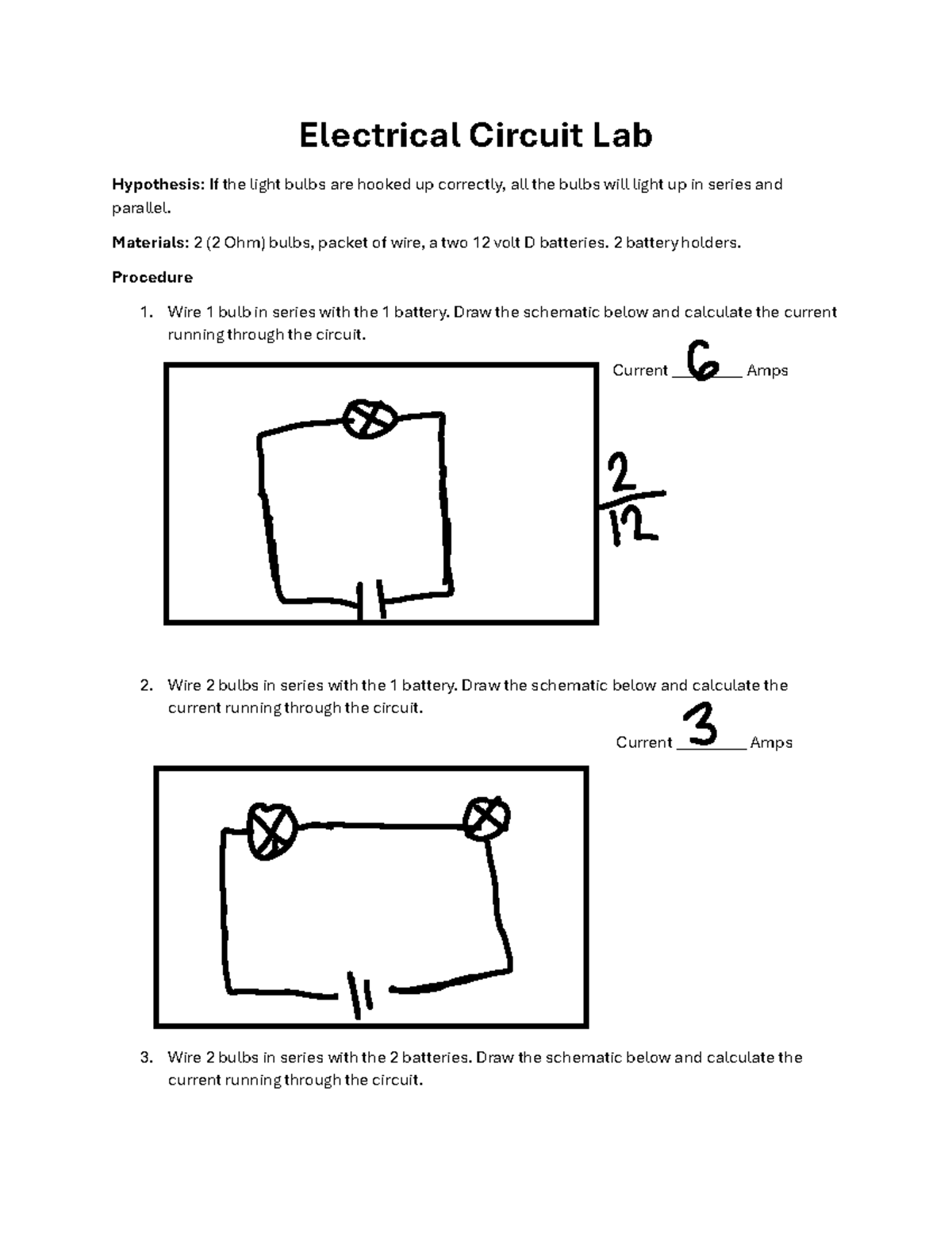 Electrical Circuit Lab - Electrical Circuit Lab Hypothesis: If the ...