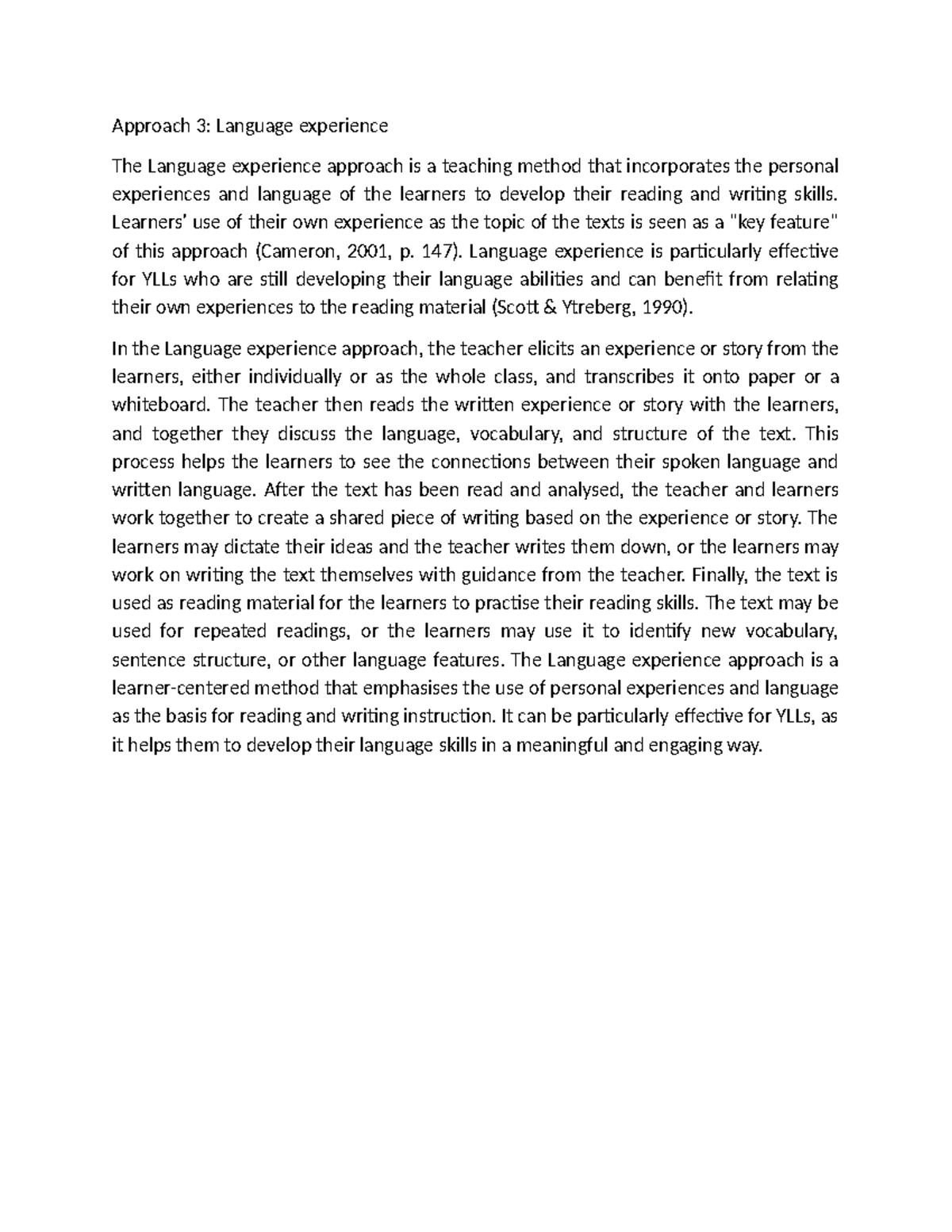 Language Experience Approach for YLLs: Teaching Reading & Writing - Studocu