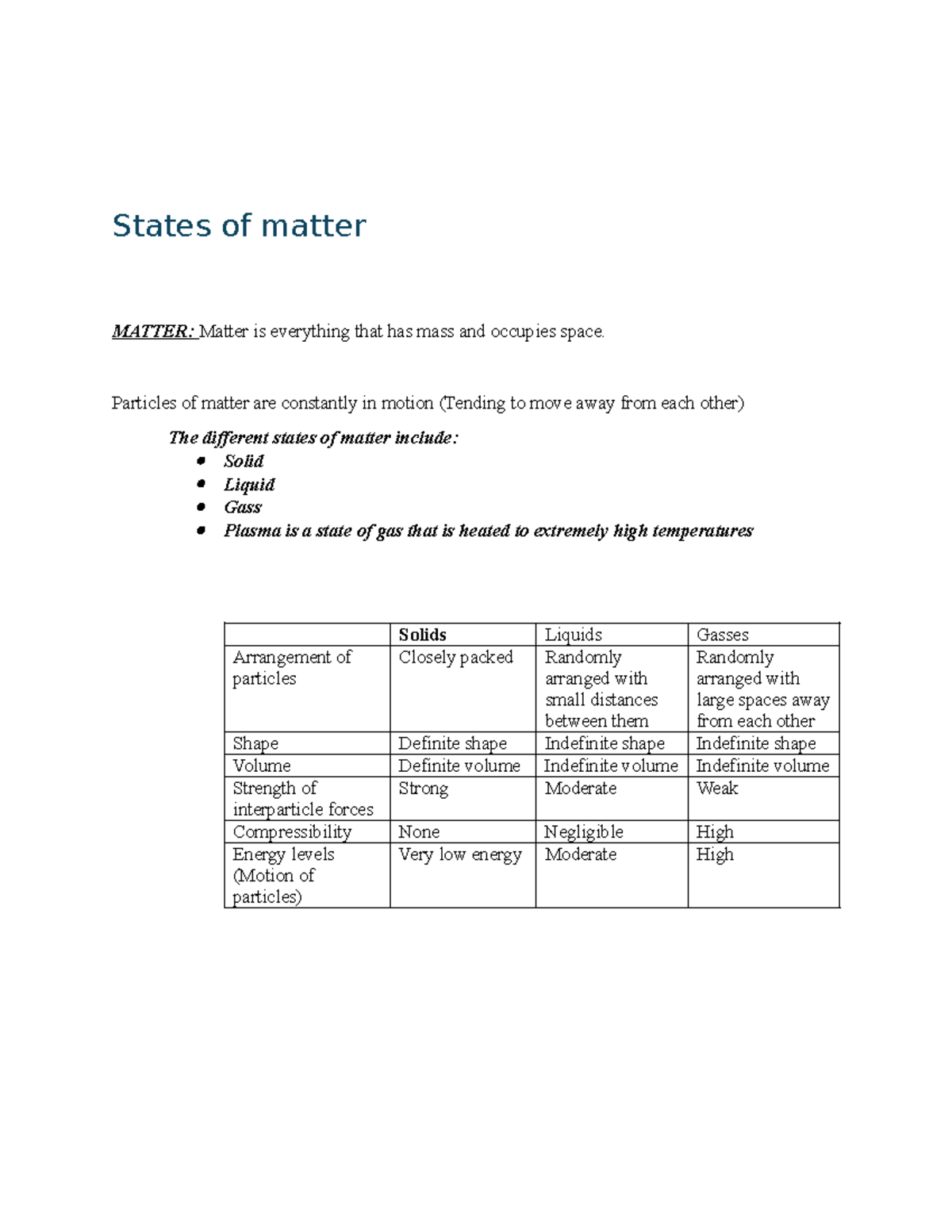 Chemistry Summary: States of Matter and Atomic Structure - Studocu