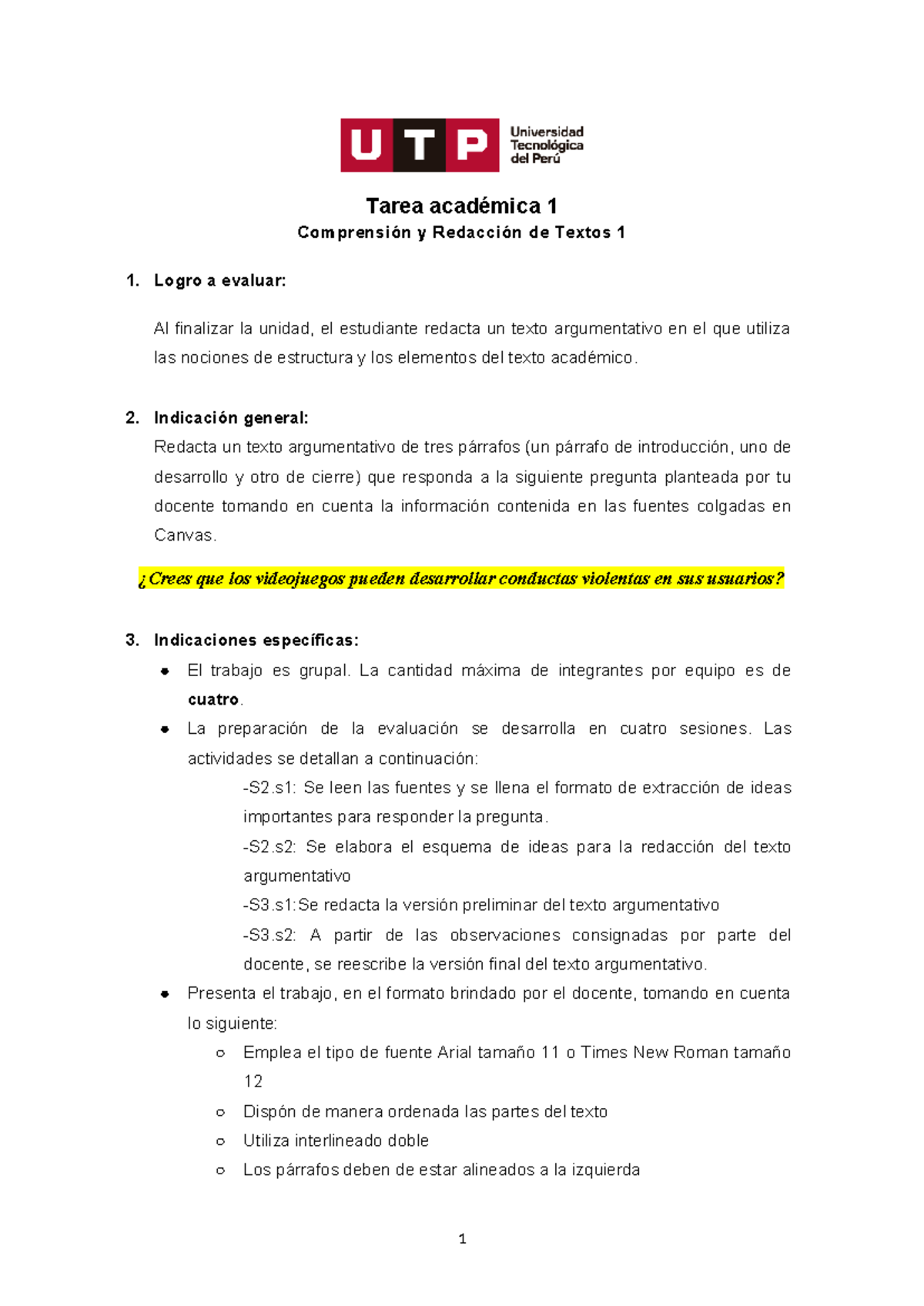 Tarea Académica 1: Redacción de Texto Argumentativo sobre Videojuegos ...