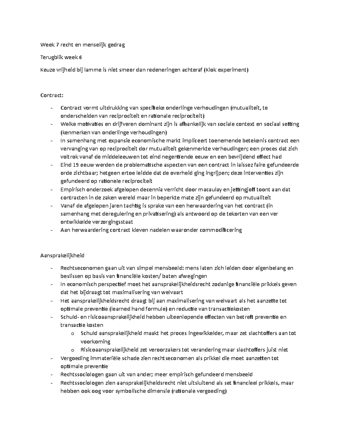 Week 7: Recht en Menselijk Gedrag - Contracten en Aansprakelijkheid ...