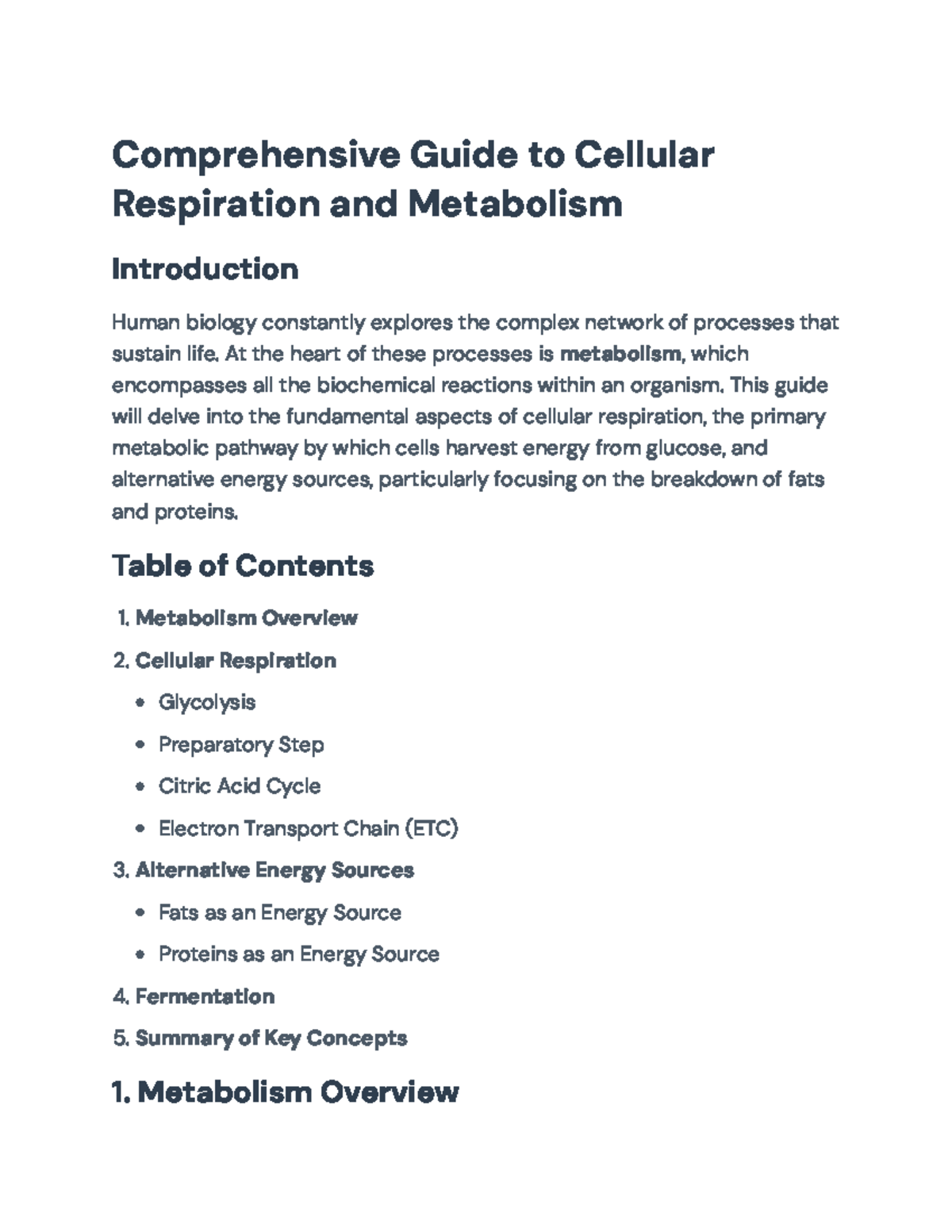 Comprehensive Guide to Cellular Respiration (Bio 101 Lecture Notes ...