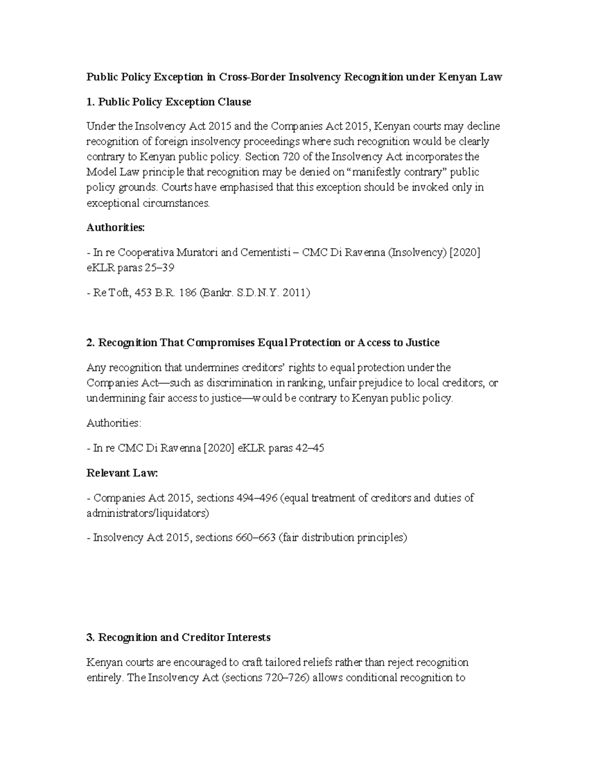 Public Policy Exception in Insolvency Recognition: Kenyan Law Analysis ...