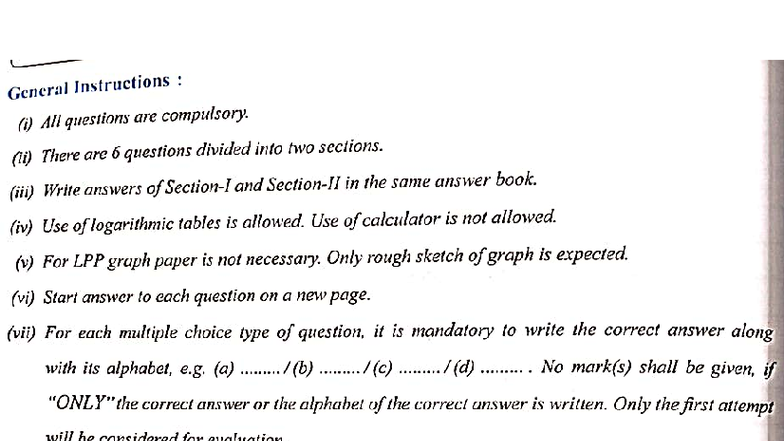 Maths Practice Paper: General Instructions and Questions (Course Code: MATH101) - Studocu