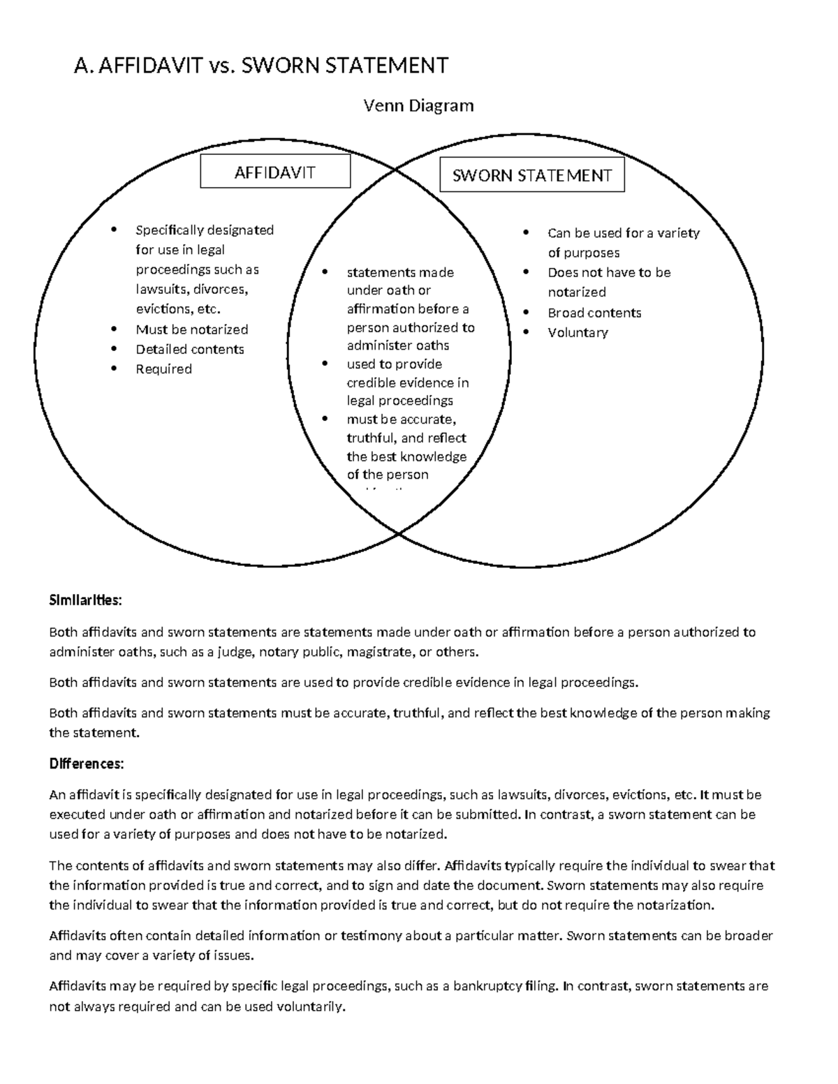 Affidavit vs. Sworn Statement: Key Similarities and Differences - Studocu