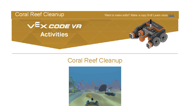 Coral Reef Cleanup Activities - VEXcode VR Levels 1-3 - Studocu