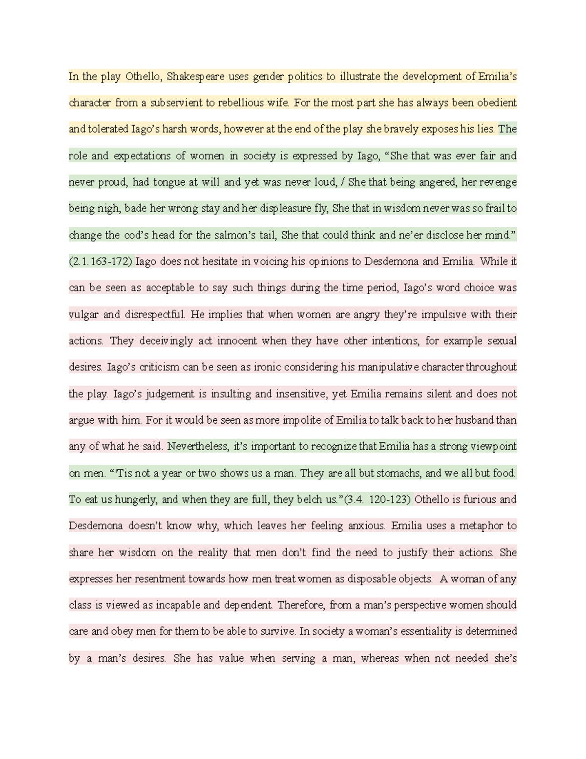 Othello Critical Literary Paragraph - In the play Othello, Shakespeare ...