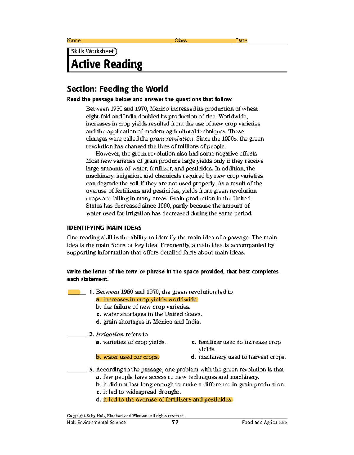 Feeding the World AR - Answers to Active Reading Questions - Studocu